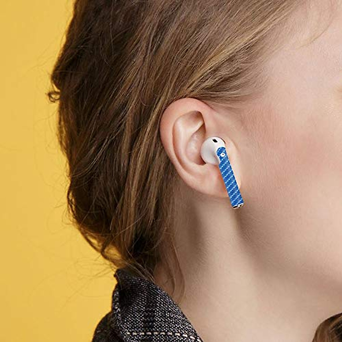 IPG for AirPods 1-2 Stickers Wraps Adhesive Decal Skin for case and Ear Pieces Protective and Decorative Set (Blue Carbon Fiber 4D)