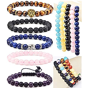 FYGEM Natural Stone Beads 200pcs Mixed 8mm Round Genuine Real Beading Loose Gemstone Hole Size 1mm DIY Charm Smooth Beads for Bracelet Necklace Earrings Jewelry Making (Stone Beads Mix 200pcs, 8MM)