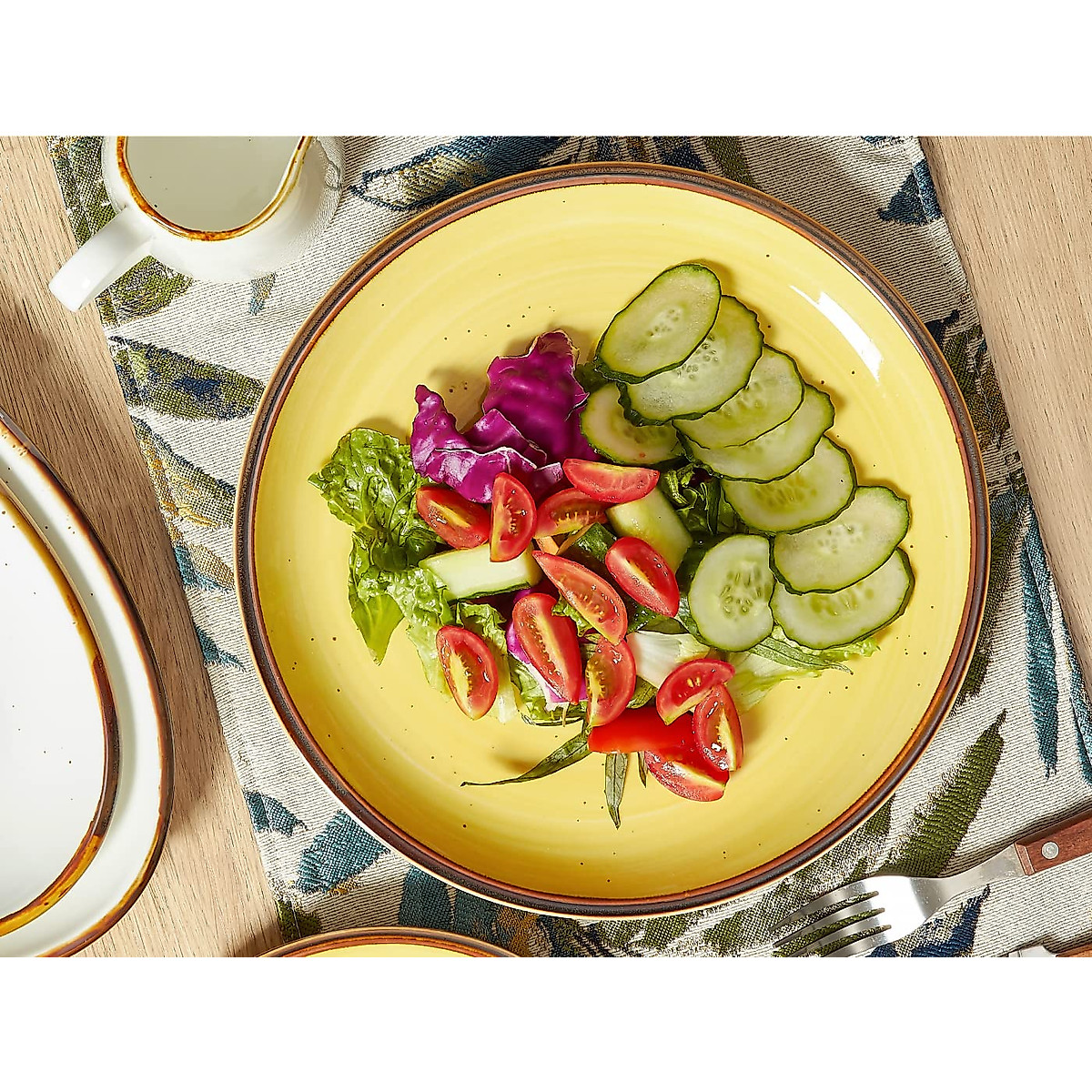 ONEMORE 10.5 inch Dinner Plates and 30 oz Pasta Bowls Bundle - Microwave, Oven and Dishwasher Safe - Yellow