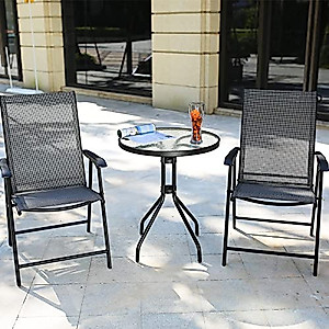 DIMAR GARDEN 24" Outdoor Side Table Patio Metal Round Bistro Coffee Table with Glass Top,Black