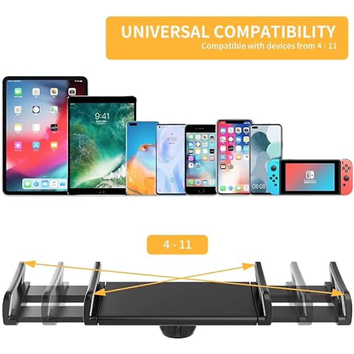Holulo Headrest Tablet Holder with Dual Adjustable Positions,360° Rotation headrest Tablet Holder, Universal ipad Holder for car Backseat for 4" to 11" iPad/Tablet/Smartphone/Switch(2 Positions)