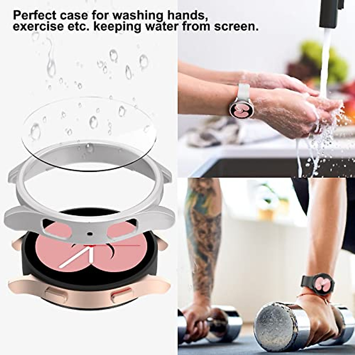 [4+4 Pack] BHARVEST for Samsung Galaxy Watch 5/Galaxy Watch 4 40mm Screen Protector and Case, 4 Packs Hard PC Frame Cover with 4 Sets Tempered Glass Film