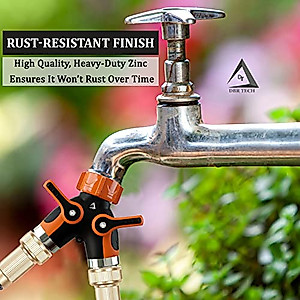 Hose Splitter 2 Way, Heavy Duty Metal Connector, Two Way Garden Hose Splitter, High Flow Spigot Faucet Bib Adapter, Solid Double Y Shut Off Valve for Outdoor Gardening Hoses, Orange