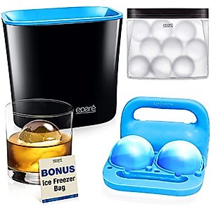 Eparé Clear Ice Ball Maker - Clear Ice Maker & Cocktail Ice Molds for Whiskey - Silicone Ice Balls for Whiskey - BPA-Free Craft Ice Cube Molds - Ice Sphere Mold Ice Trays for Freezer with Silicone Bag