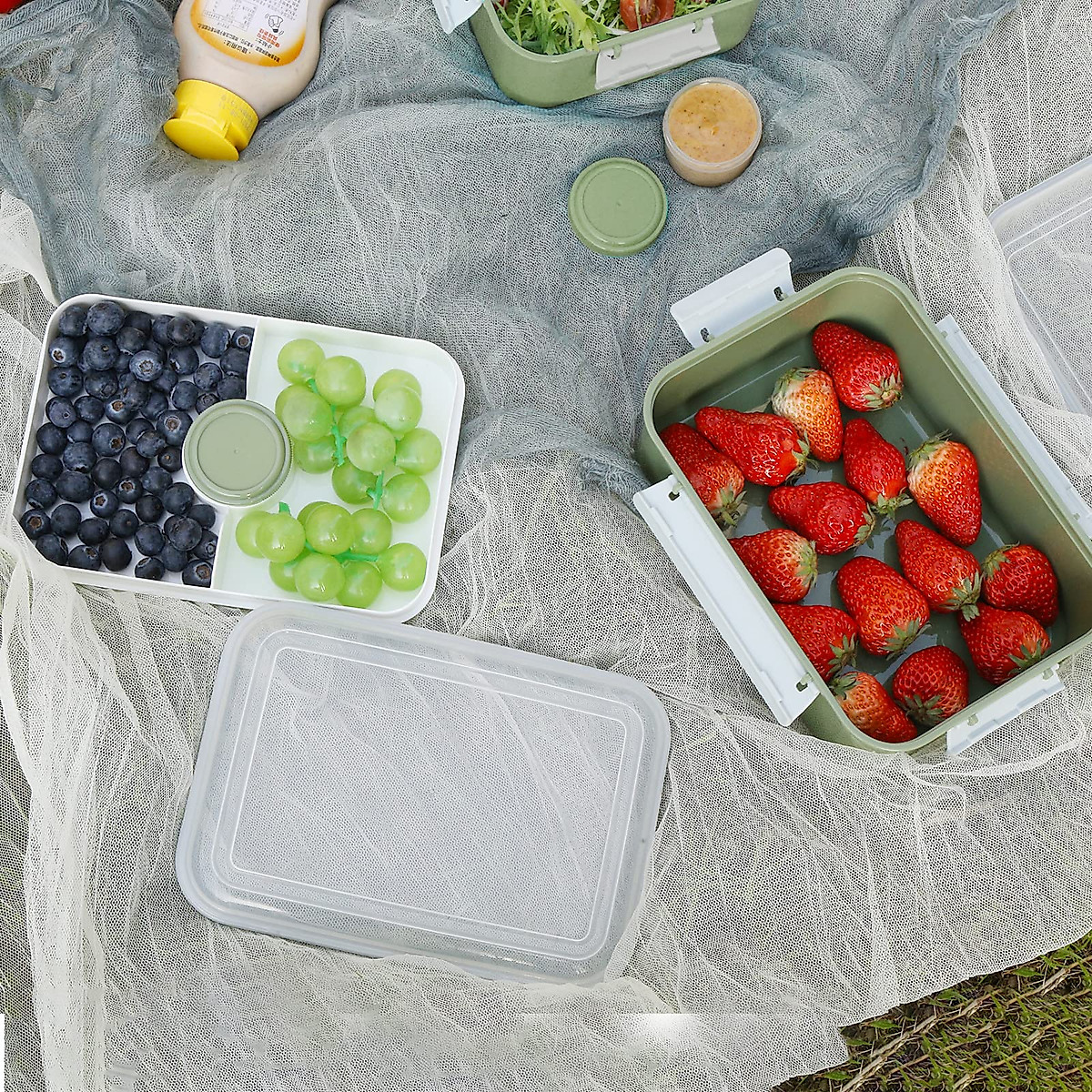 Shopwithgreen Set of 3 Salad Food Storage Container To Go, School & Travel,Food Prep Storage Containers with Lids (Khaki Green&Khaki Green&Khaki Green)