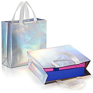 TOPZEA 20 Pack Glossy Reusable Grocery Bags 12.5" x 12.5", Large Non-woven Tote Shopping Bag with Handle, Wedding Bridesmaid Bag Iridescent Gift Bags Goodie Bag for Small Business, Christmas, Party