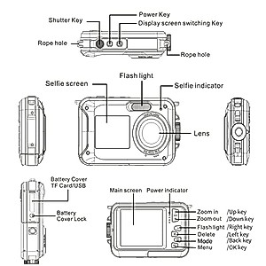 BATIVE Digital Camera,2.7K Dual Screen Waterproof HD Video Camera,1080P HD Camera,1.8-inch Front Screen, 2.7-inch Rear Screen and 16X Digital Zoom,for Beginners, Teens, Childs