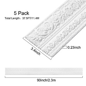 TaoBary 5 Roll 90 x 3 Inch Self Adhesive Flexible Foam Molding Trim Wallpaper Border 3D Sticky Decorative Wall Lines Peel and Stick Trim Wall Trim Baseboard Trim for Home Hotel DIY Decor