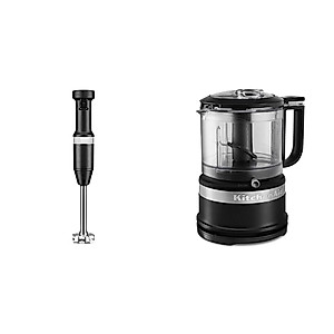 KitchenAid 3.5-Cup Food Chopper, medium, Matte Black & KHBV53BM Variable Speed Corded Hand Blender, Black Matte, 8 in