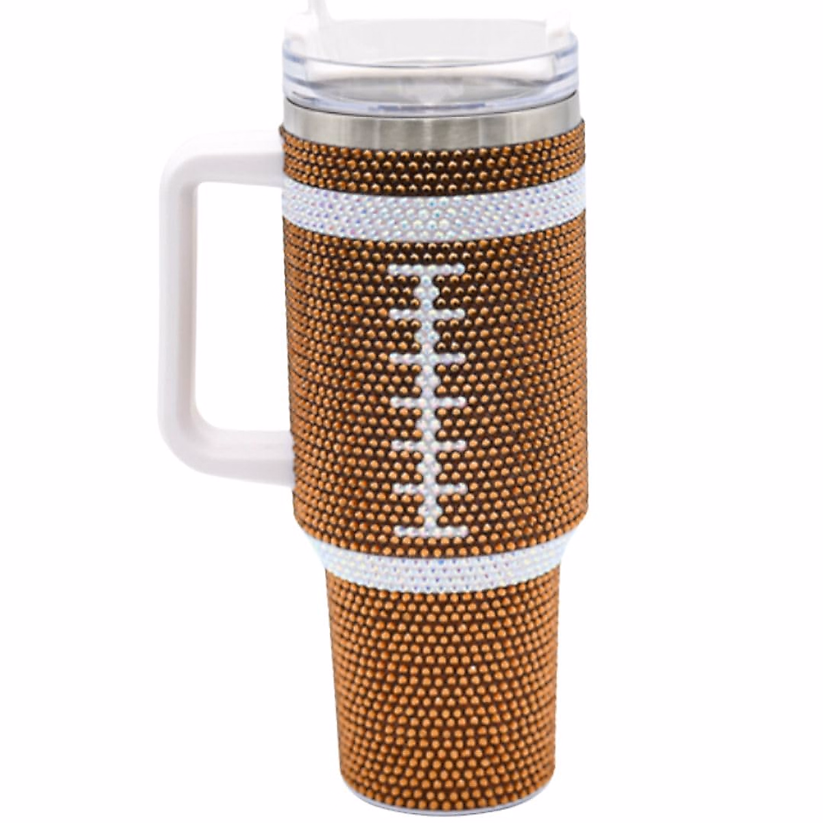 SEM LIFE 40 Oz Rhinestone Bling Tumbler Cup with Handle and Straw (FOOTBALL), Stainless Steel and Double Wall Insulated, Stand Out and Shine at Parties, Ball Games, Tailgating, Office, Daily Life