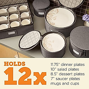 storageLAB China Storage Set, Hard Shell and Stackable, for Dinnerware Storage and Transport, Protects Dishes Cups and Mugs, Felt Plate Dividers Included (Gray, 5 Piece Quilted Set for China Storage)