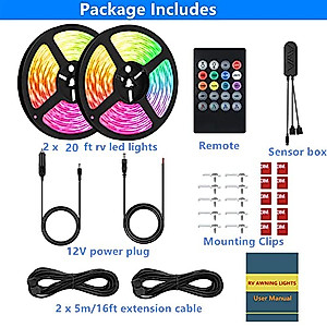 Vbakor RV Awning Lights, 40FT RV Underglow Led Lights Kit, 12V Multi-Color Exterior Neon Accent Underbody Strip Lights for Camper Motorhome with Extension Cable, Music Sync, Waterproof