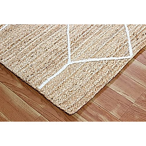 Casavani Indian Handmade Natural Fiber Rug Geometric Beige & White 3x5 Ft Rectangular Shape Jute Rug Best Uses For Bedroom,Dining Room & Loundry Room 11x11 Feet Square
