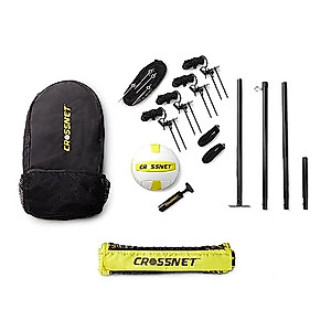 CROSSNET Quick Assemble 4 Square Volleyball Game Set for Adults and Kids with Volleyball Net, Backpack and Ball for Outdoor Games