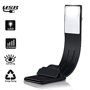 Ytuomzi Book Light, LED Reading Lamp USB Rechargeable Flexible Night Light 4 Level Brightness 360°Adjustable Clip on Work/Desk/Bed Lights for Amazon Kindle/eBook Reader/Book/iPad