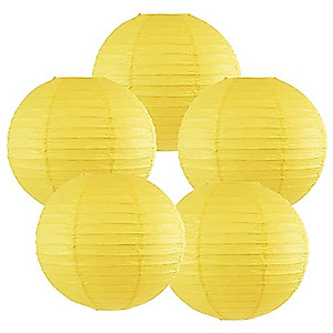 Just Artifacts 8-Inch Lemon Yellow Chinese Japanese Paper Lanterns (Set of 5, Lemon Yellow)