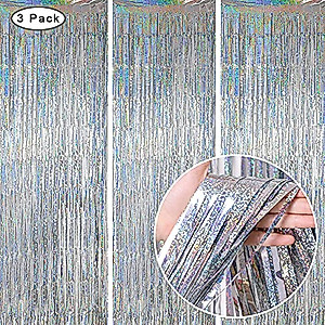 3 Pack Fringe Curtains Party Decorations,Tinsel Backdrop Curtains for Parties,Photo Booth Wedding Graduations Birthday Christmas Event Party Supplies (Silver)
