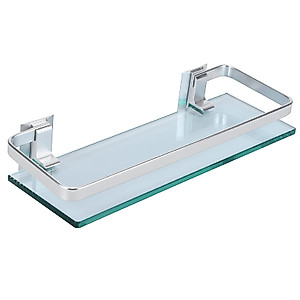 Hilitand Bathroom Rack, Aluminum Shelf Tempered Thickened Glass Bathroom Toilet Glass Storage Organizer Rack Wall Mounted with Screws for, Shower Caddies