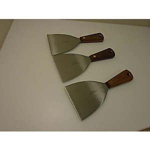 Set of (3) USA 4 inch High Carbon Flexible Blade Scrapers Putty Joint Taping Knives Wood Handle Full Tang NOS