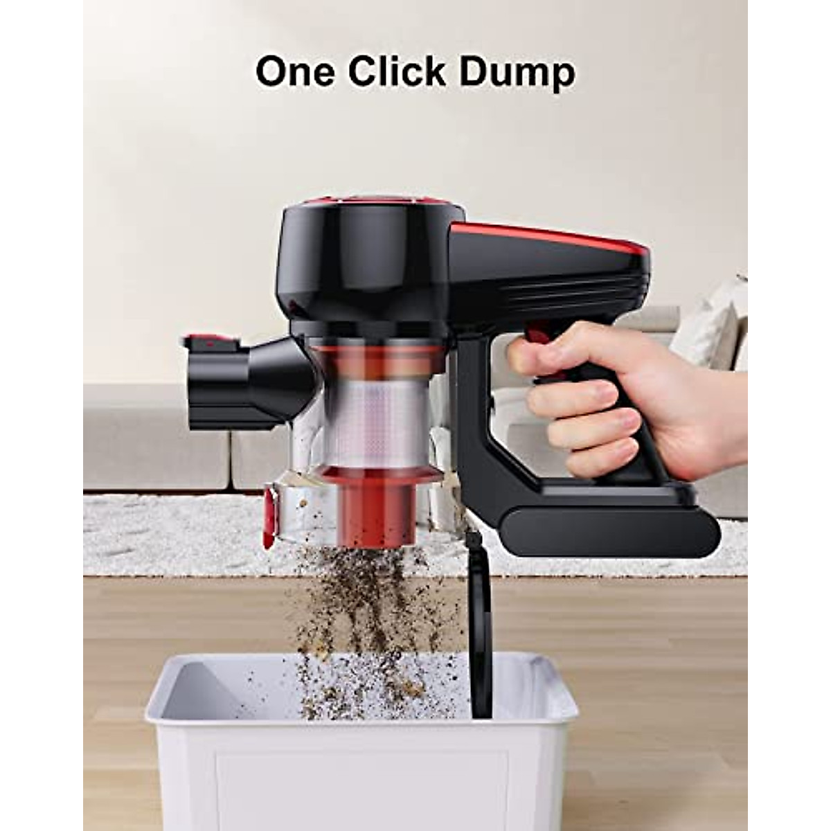 WLUPEL Cordless Vacuum Cleaner, 250W Stick Vacuum Cleaner with 30KPA Powerful Suction, Lightweight Handheld Vacuum LED Display for Carpet and Floor, Pet Hair (Hero 8-Red)