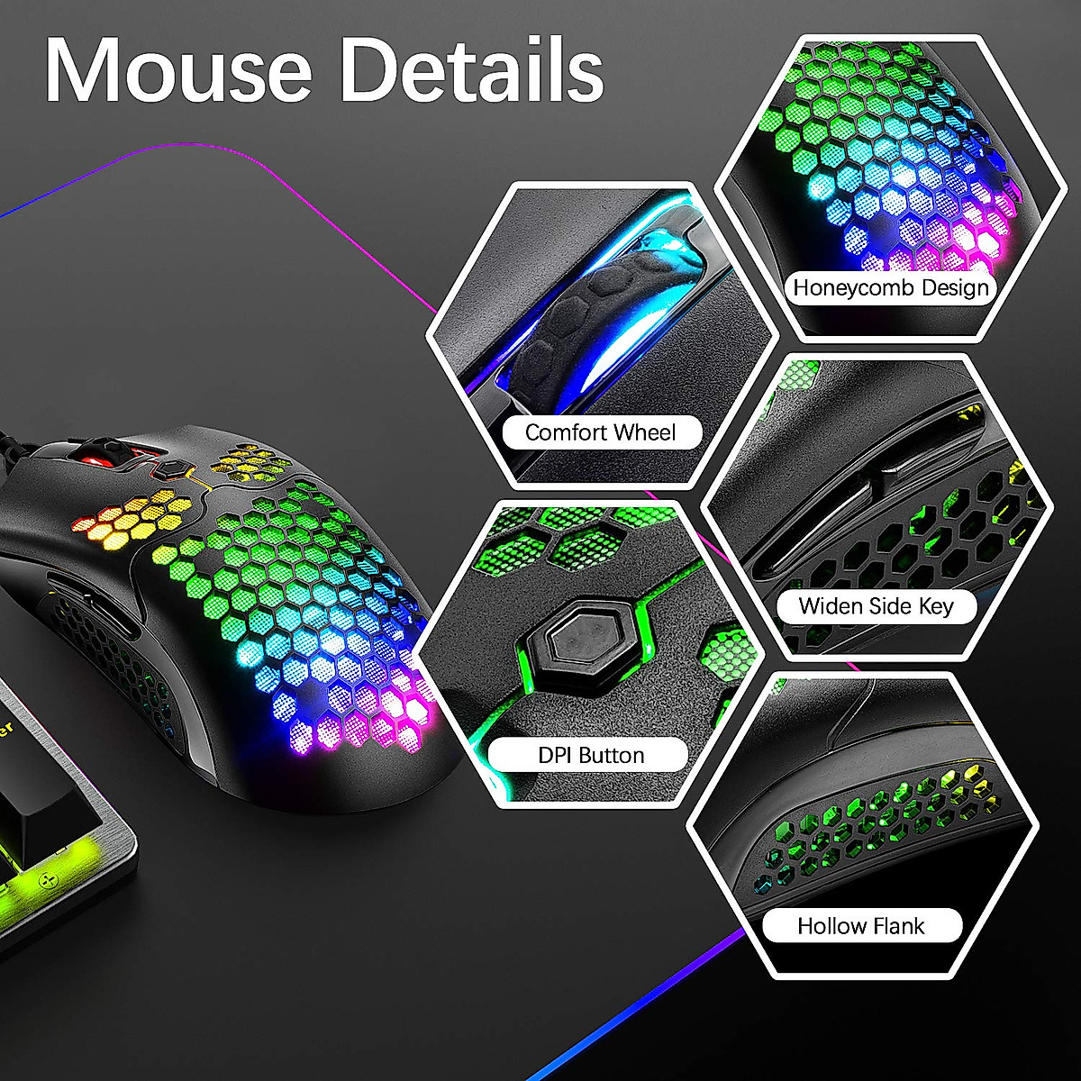 Wired Gaming Keyboard and Mouse,3 in 1 Gaming Set,Blue LED Backlit Wired Gaming Keyboard,RGB Backlit 12000 DPI Lightweight Gaming Mouse with Honeycomb Shell,Large Mouse Pad for PC Game(Blue)