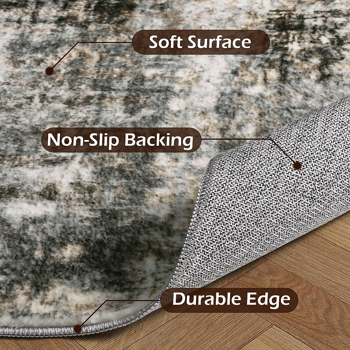 Area Rug Living Room Rugs 8x10 Washable: Soft Modern Abstract Fluffy Rug with Non-Slip Backing, Indoor Plush Throw Rug Large Accent Carpet for Bedroom Dining Room Nursery - Gray