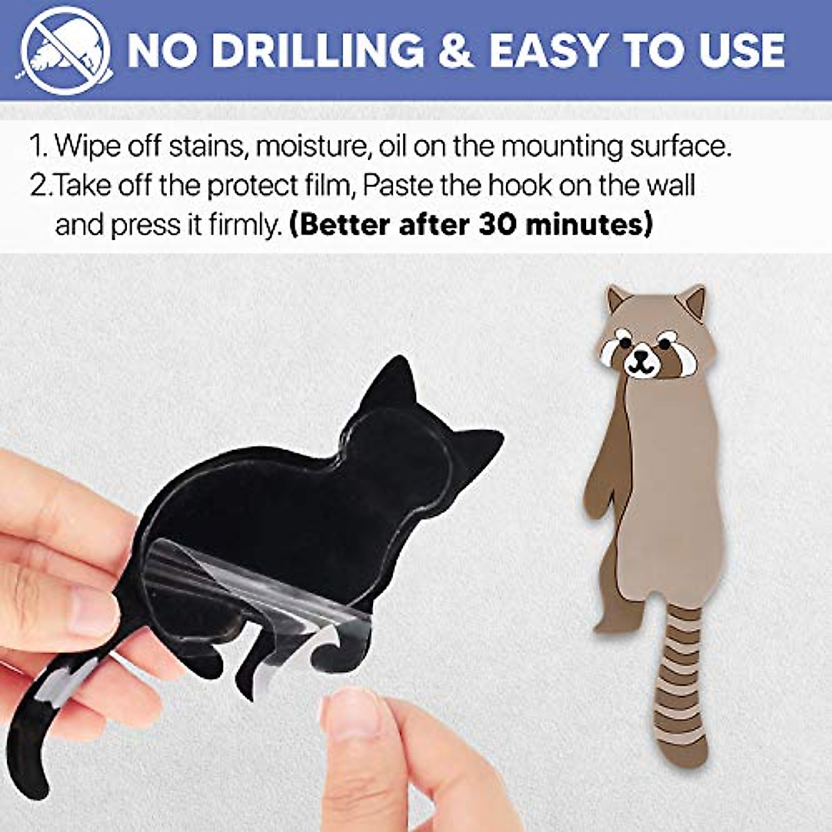 Animal Decorative Cute Wall Hooks – Pack of 4 Adhesive Hangers – Extremely Durable & Functional – Self-Adhesive Hooks – Waterproof and Reusable – No Drilling Nailless – Hooks for Hanging