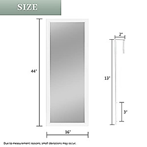 NeuType Full Length Mirror, 44" x 16" Over The Door Mirror, Wall Mount Hanging Mirror with 2 Metal Hangers for Wall Bedroom Bathroom Living Room Decor White