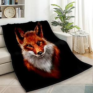Fox Blanket Decor Soft Plush Sherpa Warm Animal Flowers Fleece Blankets Living Room Breathable Lightweight Throw for Kids Girls Boys Adult (100x130cm(40"x50"))