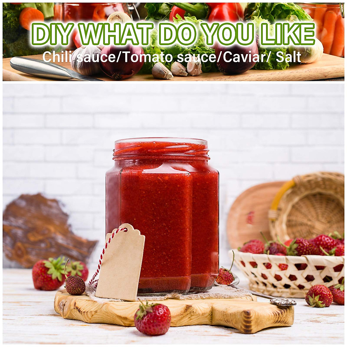 Hexagon Glass Jars with Black Lids, 20pcs 6oz Canning Jars for Jam Honey Jelly Candy Candle Wedding Favors Baby Shower Favors Spice Jars Crafts with 40 chalkboard stickers and one pen for labeling