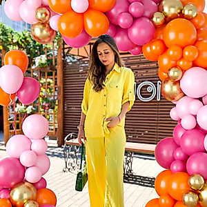 Pink Orange Balloon Garland, Daisy Balloon Arch with Metallic Gold Party Flower Balloons For Birthday Baby Shower Wedding Groovy Theme Decorations