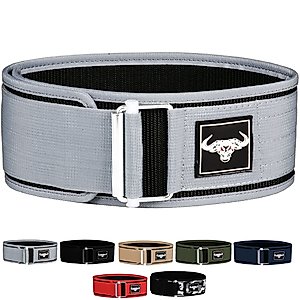 IBRO Quick Locking Premium Weight Lifting Belt - Back Support for Powerlifting, Cross Training & Gym Bodybuilding - 4 Inch Nylon Men and Women with Metal Buckle for Core Stability Silver S