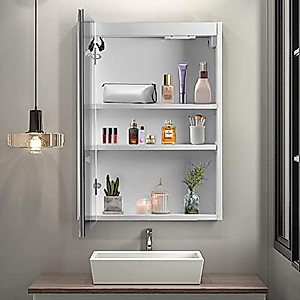 FCH 20 Inch Bathroom Wall Cabinet with Dimmable LED Mirror, Anti-Fog LED Lighted Mirror Medicine Cabinet Over The Toilet Storage with 2 Outlets 2 USB Ports Inside and Outside Mirror Single Door