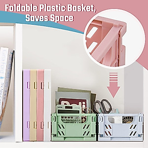 6-Pack Mini Plastic Storage Basket for Shelves Organizing, Small Basket Folding Plastic Crate Compact Storage Bin Organization for Classroom Home Kitchen Office,Christmas/New Year's/Thanksgiving Gifts