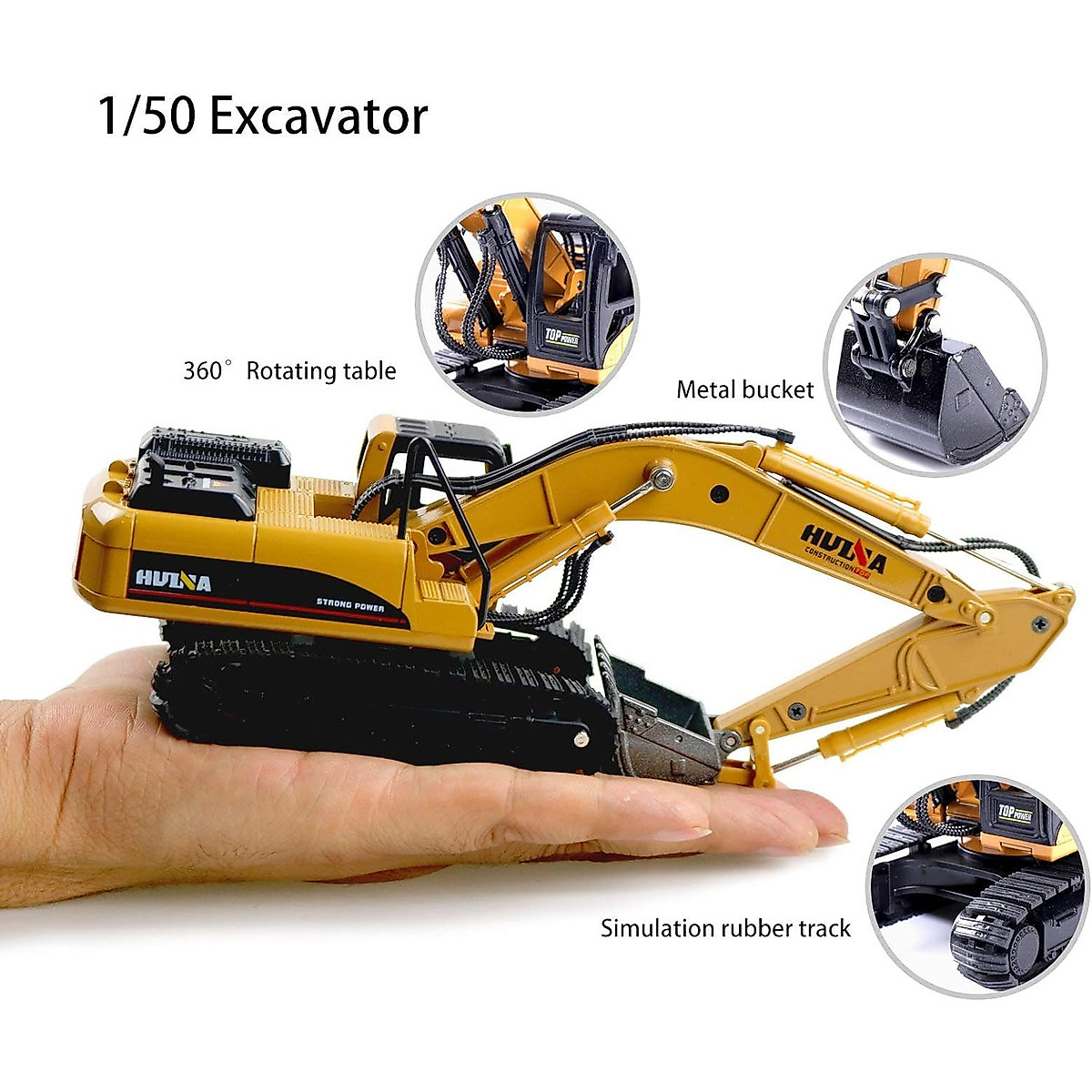 HuiNa Construction Toys, Pack of 3, Construction Vehicle Models Including Wheel Loader, Excavator and Dump Truck, Toy Trucks for Boys and Girls, 1:50 Scale Design