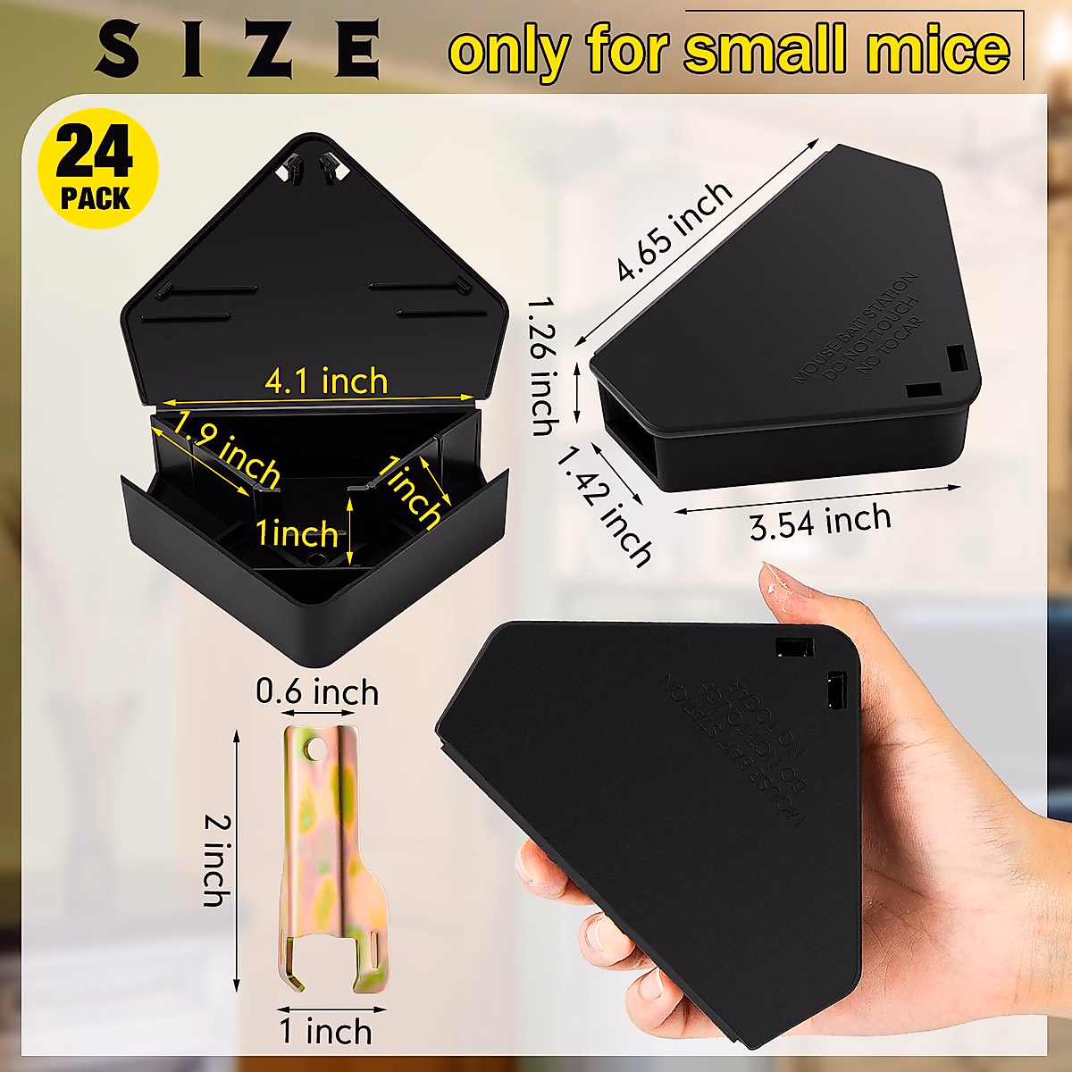 Qualirey 24 Pcs Mice Station with Key Triangle Bait Station Reusable Rodent Trap Bait Box, Keeps Children and Pets Safe Indoor & Outdoor, Bait Not Included, Suitable for Small Mice (Black)
