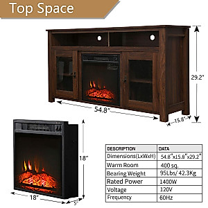 Top Space Electric Fireplace TV Stand Entertainment Center Corner Electric Fireplace Console Fireplace Heater for TVs up to 60",Wooden Electric Fireplace TV Stand,Rustic