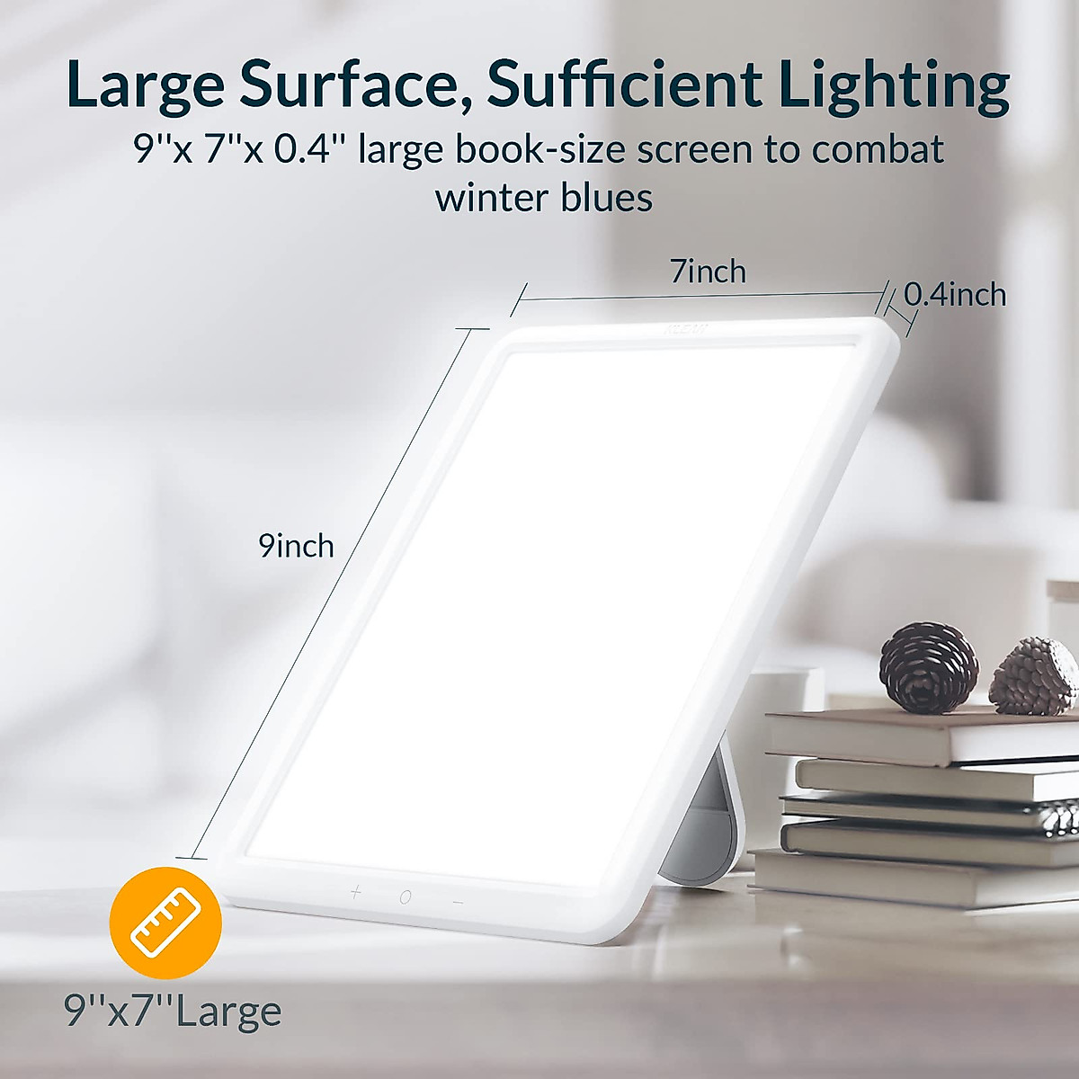 KLEAH Light Therapy Lamp, Sun Lamp with 10000 Lux LED UV-Free, Seasonal Light for Happy Mood with 9 Adjustable Brightness & Timer, Wall Mountable, Flexible Lighting Angle for Home Office Traveling