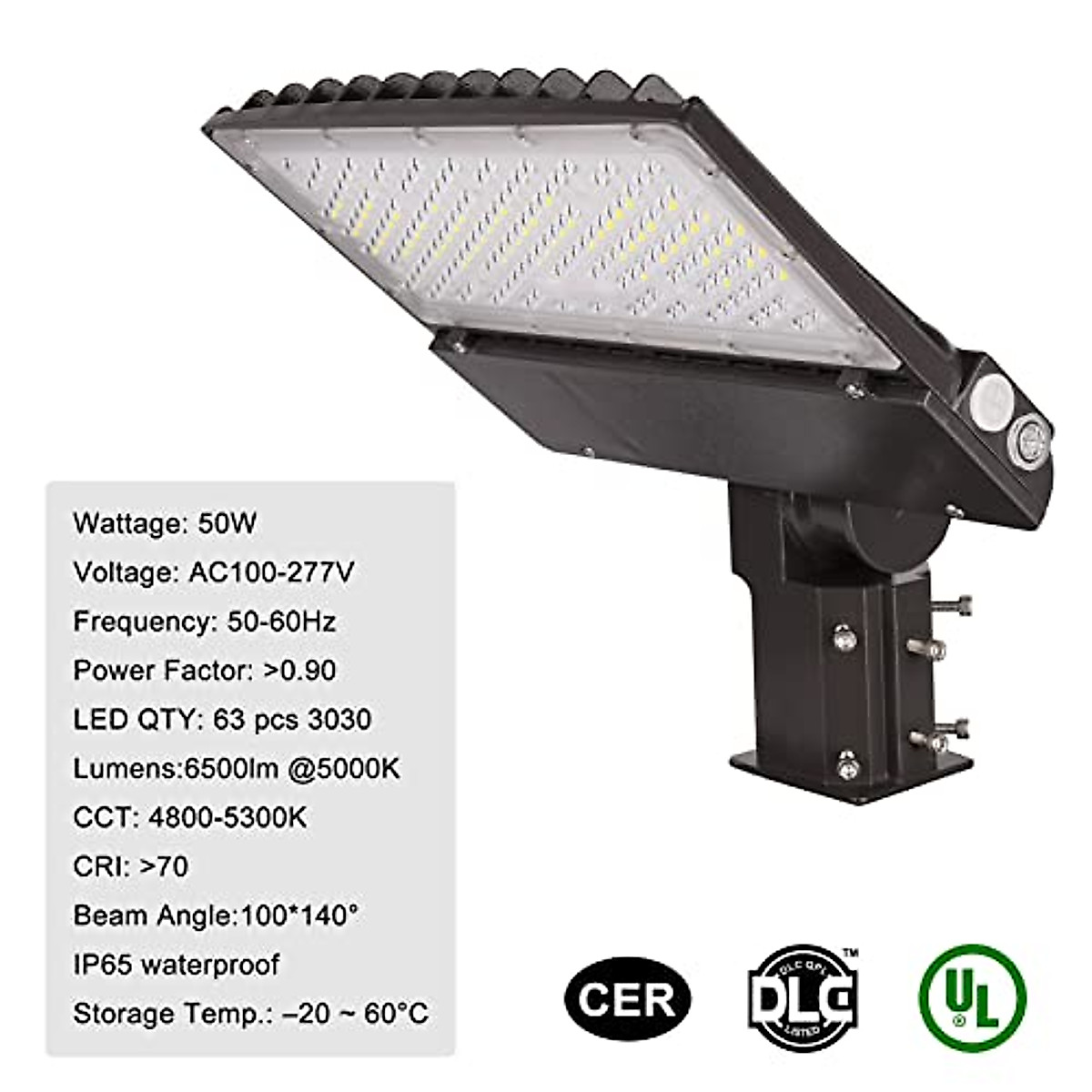 Phenas 50W LED Parking Lot Light, 6500LM (130LM/W) 5000K LED Street Lighting, Adjustable Commercial LED Shoebox Light, Slip Fitter Mount,IP65 Waterproof,100-277V