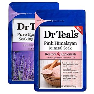 Dr. Teal's Pure Epsom Salt Soaking Solution Gift Set (2 Pack, 3lbs ea.) - Soothe & Sleep Lavender, Restore & Replenish with Pink Himalayan Salt - Essential Oils Relieve Stress & Promote Better Sleep