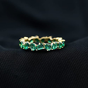 Rosec Jewels Certified Emerald Wedding Eternity Ring, 4 CT, AAAA Quality, Lab Grown Emerald Anniversary Ring for Women, 14K Yellow Gold, Size:US 6.50