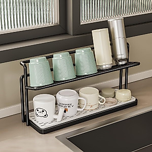 Generic Bottle Drying Rack, Wide Jug Storage Rack, Cup Storage Stand with Drain Tray, Mug Organizer for Kitchen, Coffee Mug Holder for Kitchen Counter (Black)