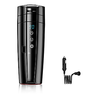 12V/24V Car Heating Cup, 400mL Stainless Steel Heated Travel Mug Car Home Dual Use Smart Temperature Control Electric Kettle for Coffee Tea Milk