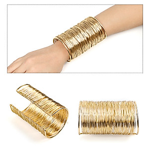 QTMY Cuff Wide Bracelet for Women Adjustable Alloy Metal Bangle Fashion African Jewelry(Thin Thread Wire Bracelet)