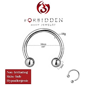 Forbidden Body Jewelry 16g 3/8" Titanium Septum Piercing Horseshoe Hoop Ring with 3 mm Balls