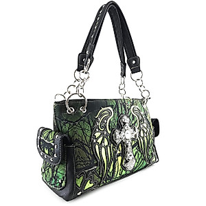 Zelris Camouflage Shine Glow Cross Wings Women Conceal Carry Handbag (Green)