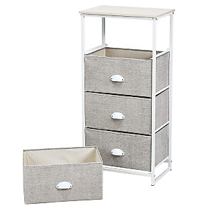 Giantex Dresser Storage Tower Nightstand W/Fabric Drawers, Sturdy Steel Frame and Wood Top Organizer Unit for Bedroom, Living Room, Entryway,Closets End Table Storage Unit (37’’(H), White)