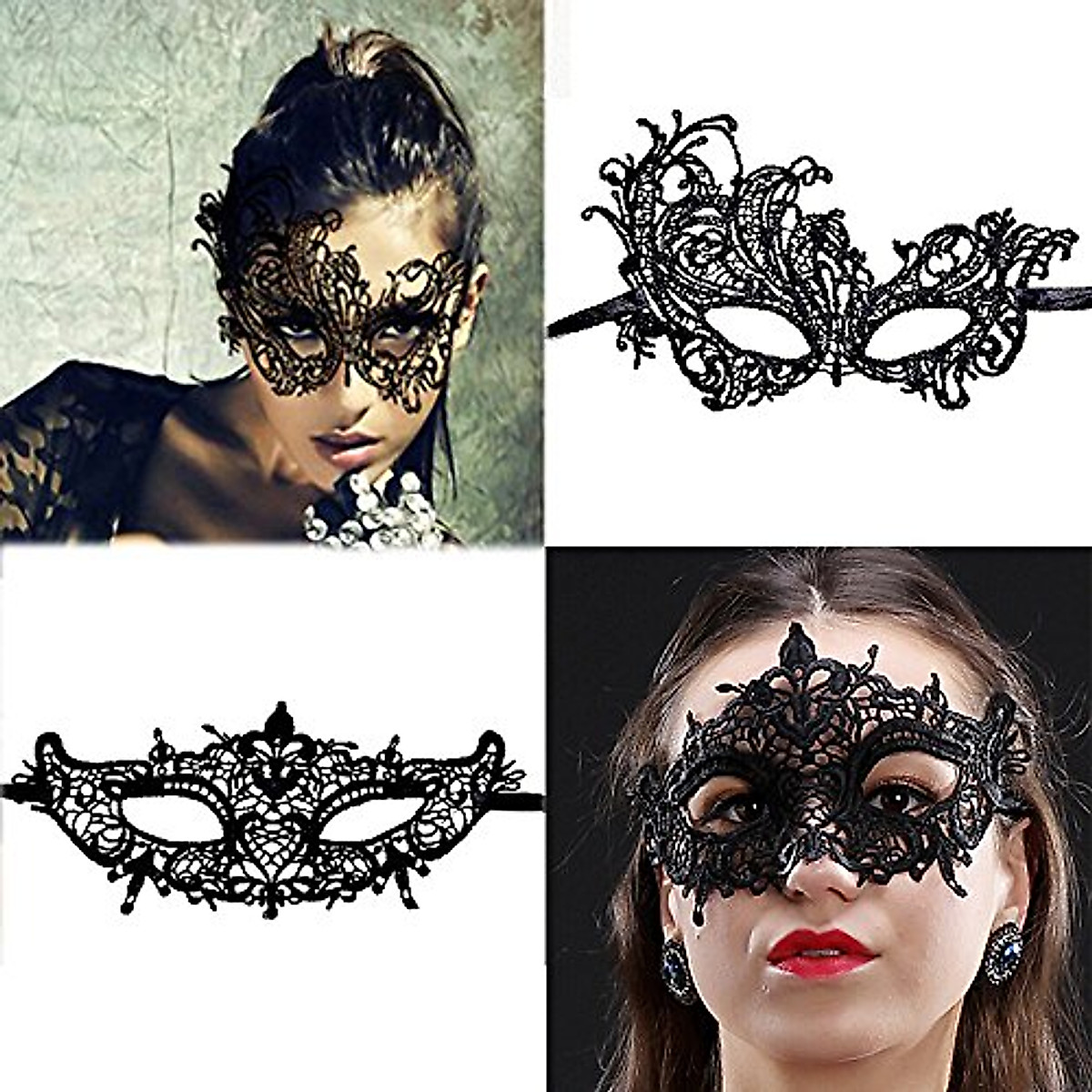 CNYMANY 15 Packs Women's Sexy Flexible Lace Masks Eye-mask for Ball Party Venetian Masquerade Costume - Black
