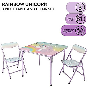 Heritage Kids 3 Piece Table and Chair Set, Purple Unicorn