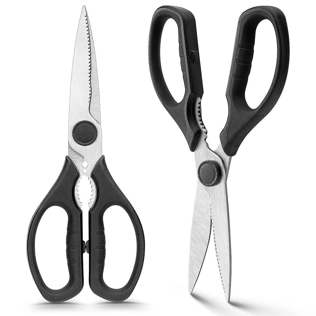 Multifunction Kitchen Scissors 2-Piece Set WELLSTAR, Heavy Duty Food Shears for Chicken Meat Vegetable Fish Herb Poultry Stainless Steel Cooking Scissors with Comfortable Handle Scissors Set (Black)
